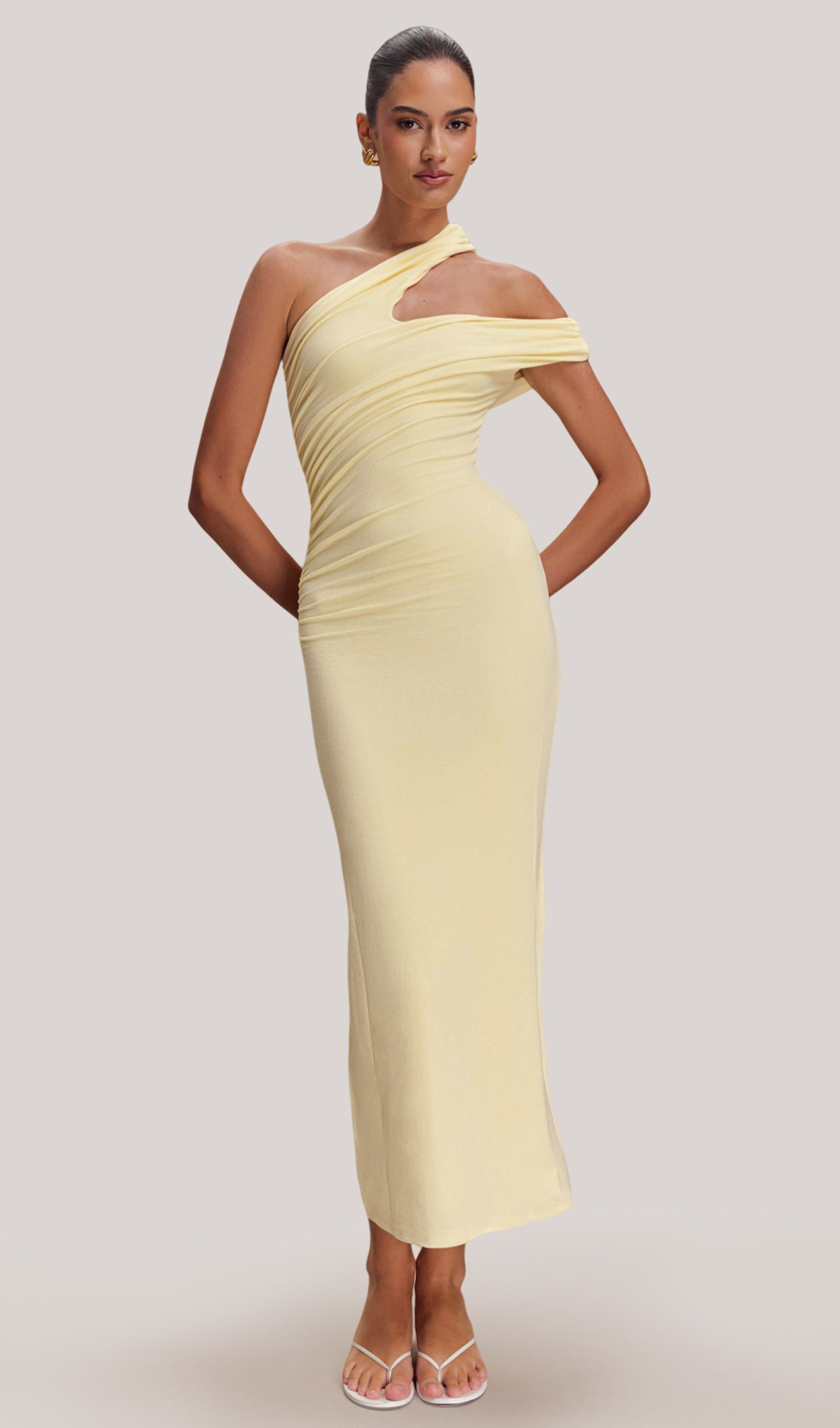 One Shoulder Modal Midi Dress In Yellow – Queena Wish